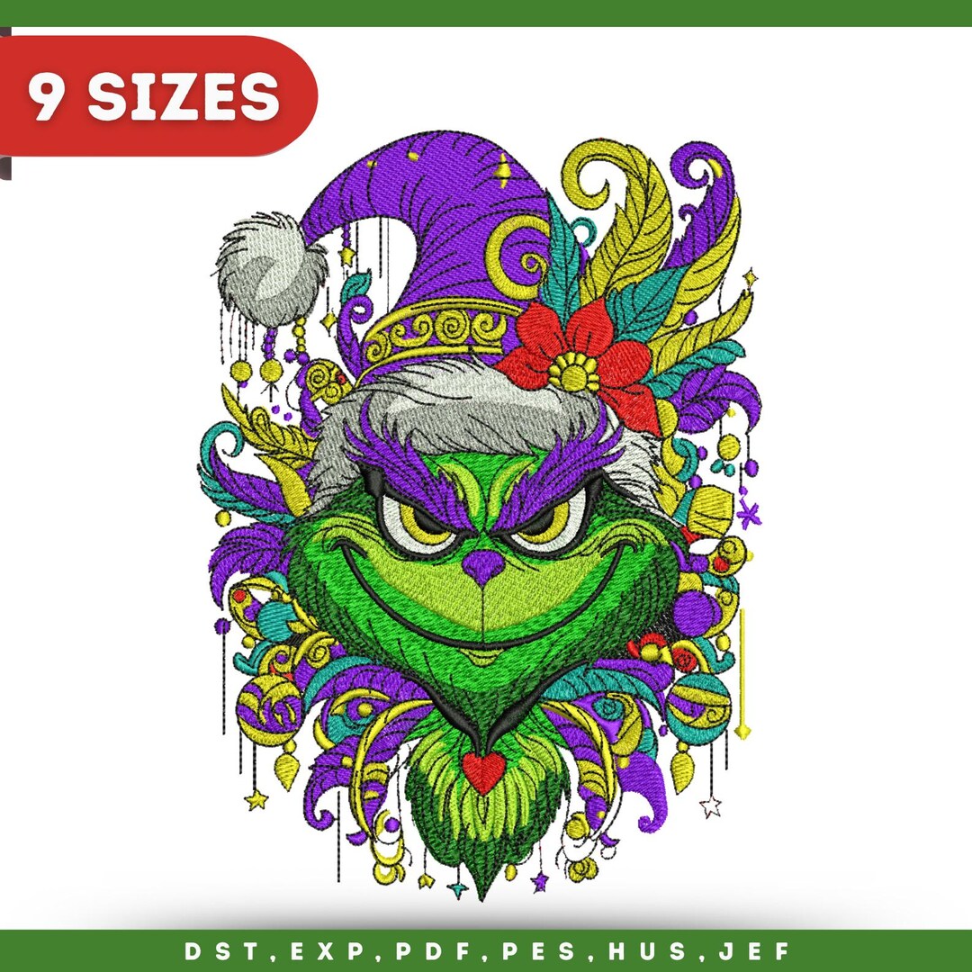 Grinch Christmas Embroidery Design, Grinch Face Machine Embroidery ...