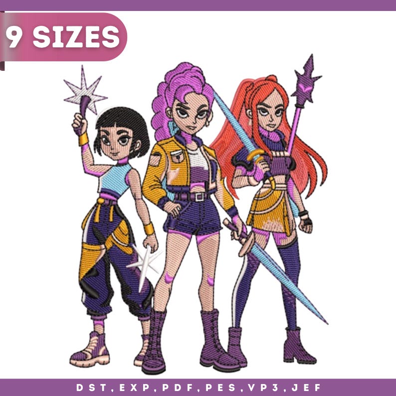 Kpop Demon Hunters Embroidery Design, Huntrix Girls (instant Download ...