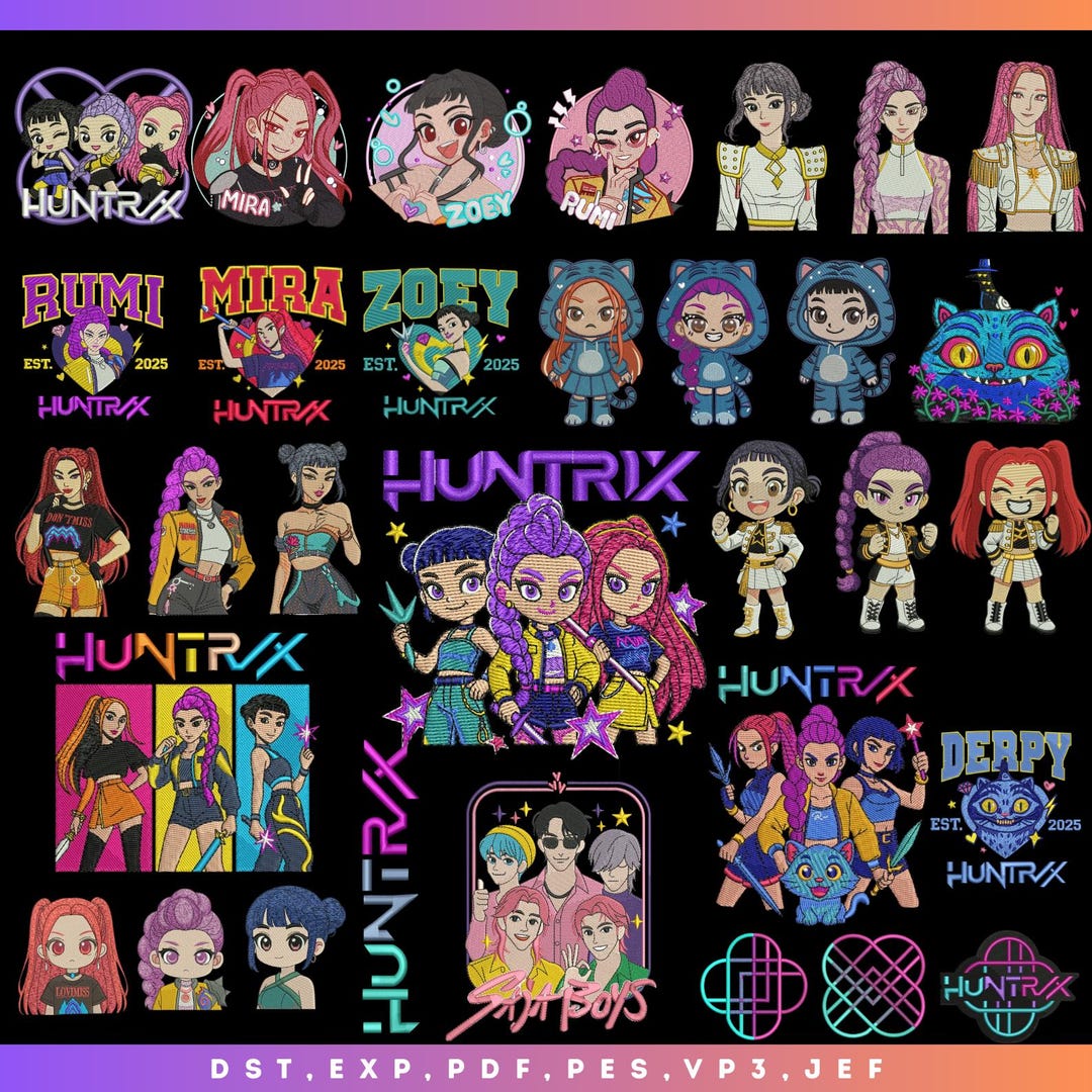 30+ Kpop Huntrix Girls Embroidery Bundle – Rumi, Mira, Zoey, Derpy ...