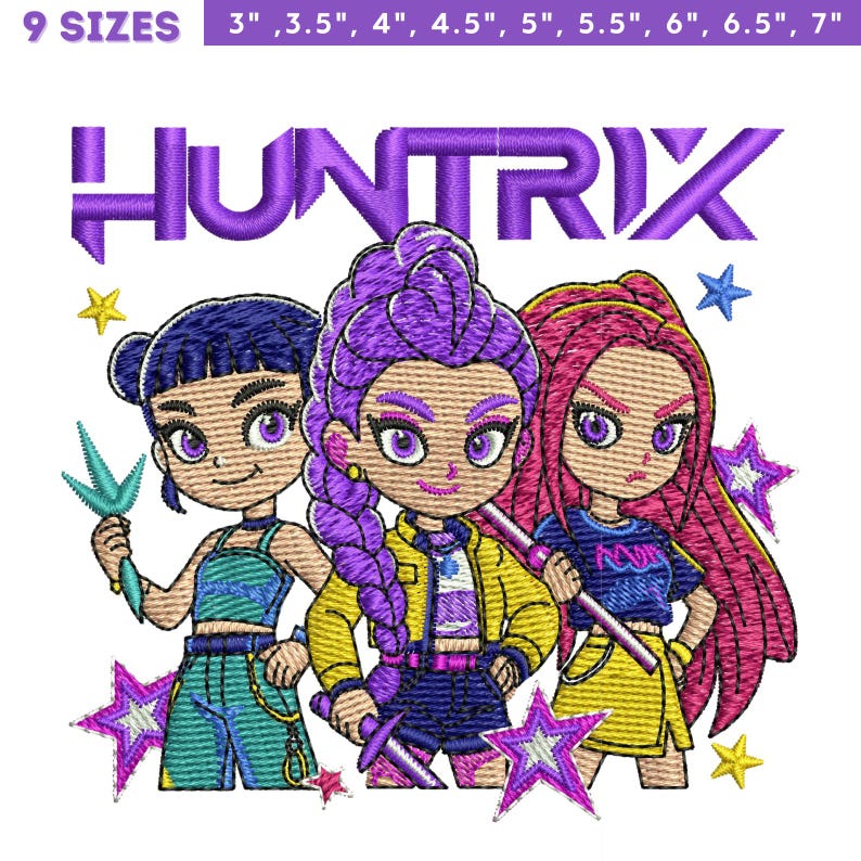 Huntrix Girls and Derpy Embroidery Design, Kpop Demon Hunters ...
