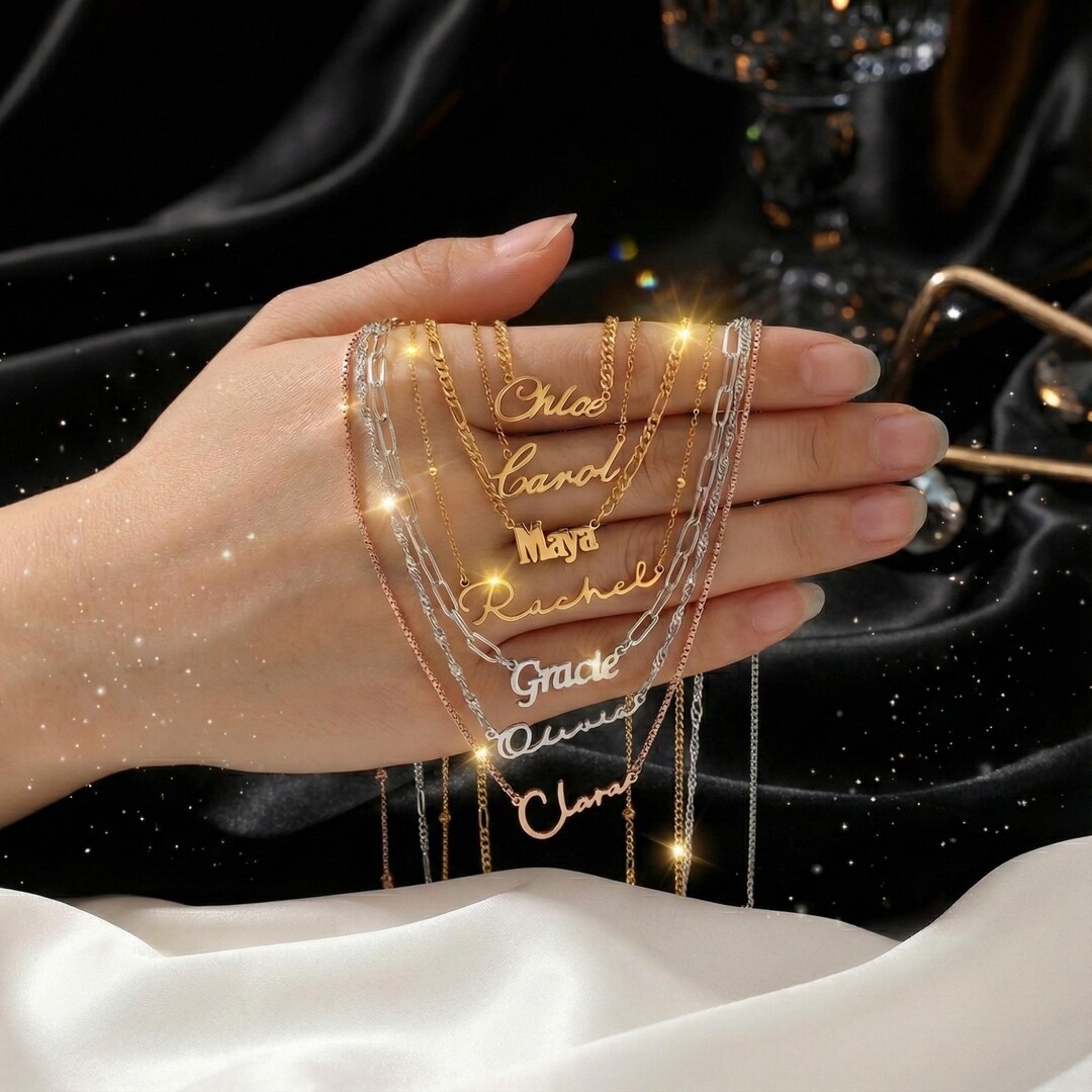 Multi Chain and Font Style Name Necklace Customized Gold Name Necklace ...