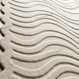 Off White Wavy Layered Scalloped Border Hand Tufted Wool Rugs, Modern ...