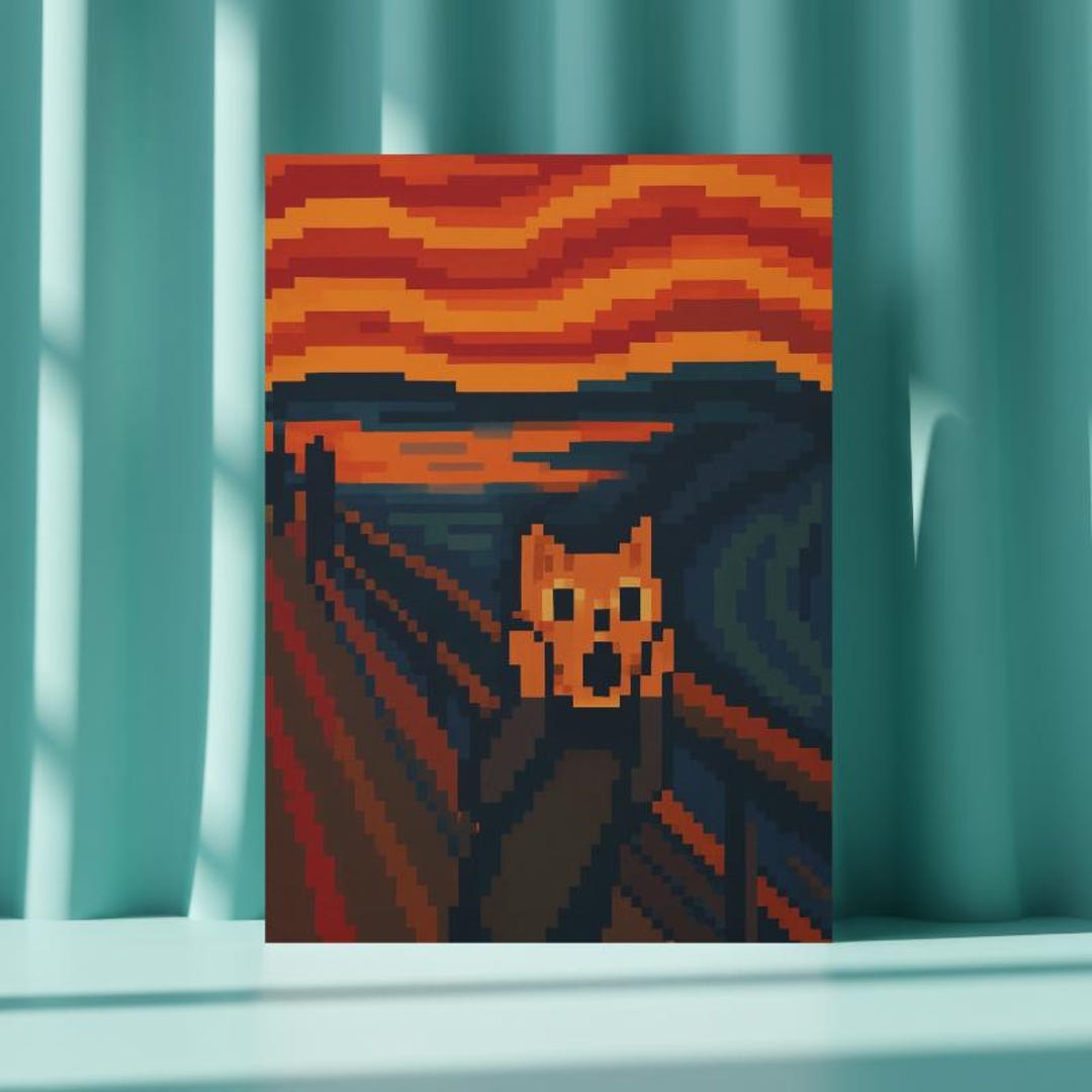 Vintage Pixel Doge Poster - Quirky Wall Art for Retro Decor Enthusiasts ...