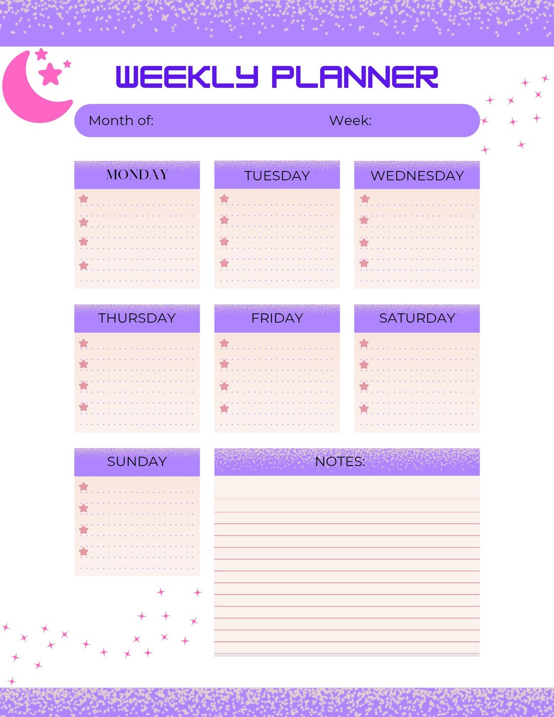 Starry Weekly Planner- Digital Download - Etsy
