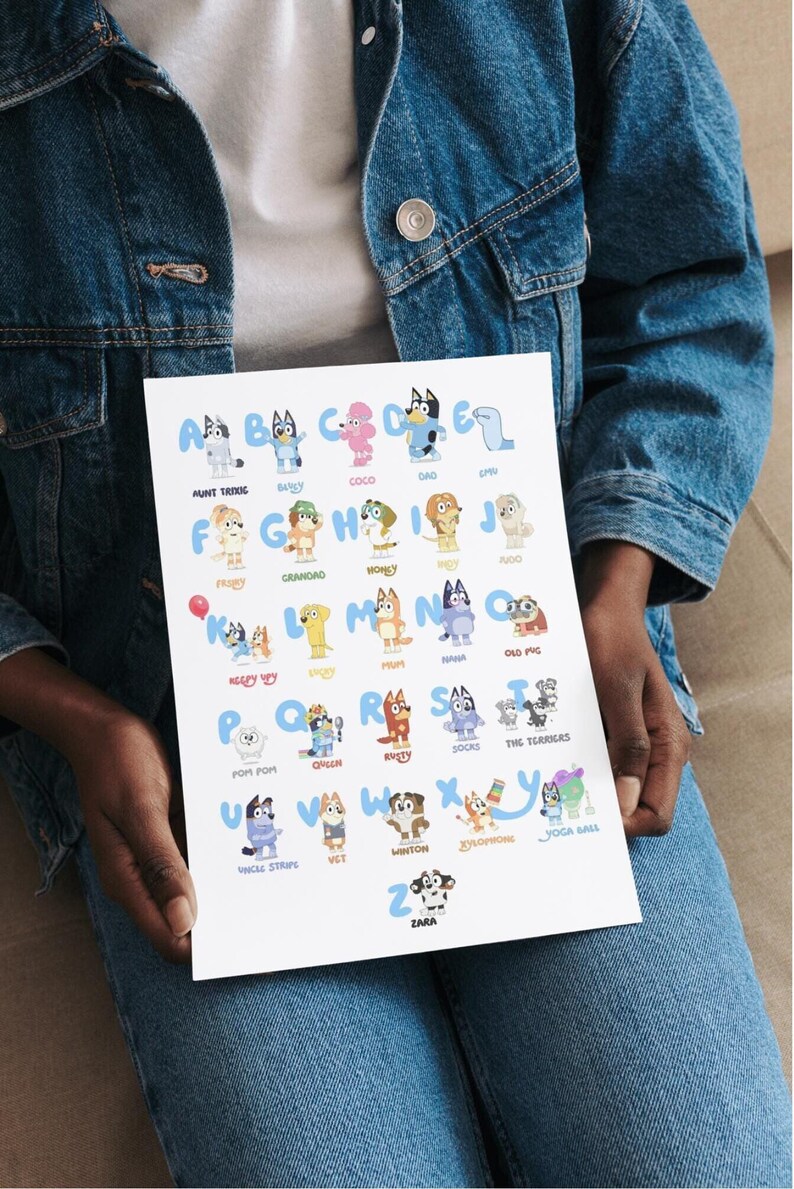 Bluey Inspired Alphabet Poster for Kids, Digital Download ABC Chart ...