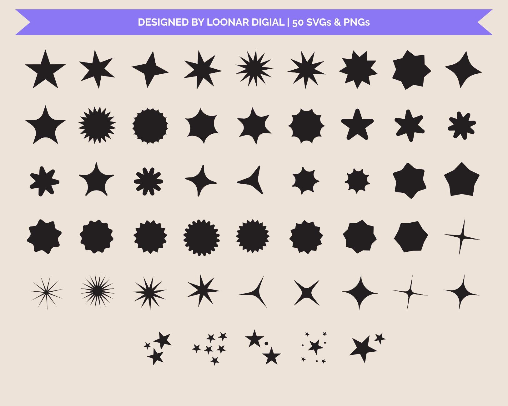 50 Handmade Retro Star Clipart – 1950s Sparkle Shapes, SVG & PNG ...