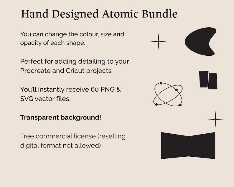 60 Handmade Retro Atomic Shapes SVG Clipart Bundle – 1950s Space Age ...