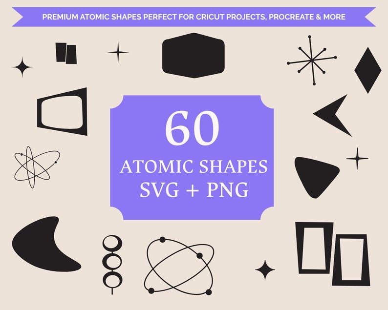 60 Handmade Retro Atomic Shapes SVG Clipart Bundle – 1950s Space Age ...