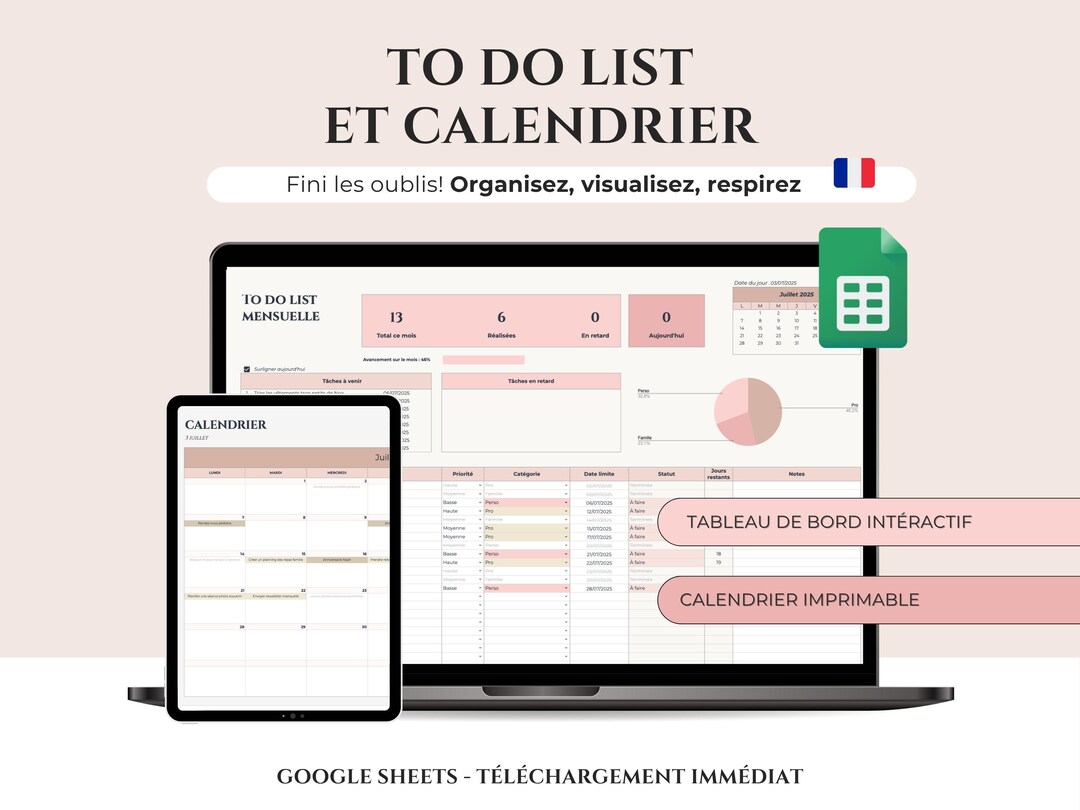 Monthly To-do List in French, Task List, Agenda, Productivity ...