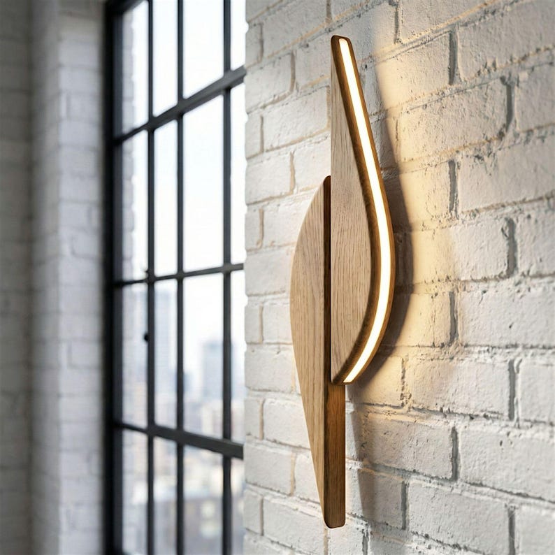 Handmade Wooden LED Wall Sconce - Custom Modern Oak Light - Minimalist ...
