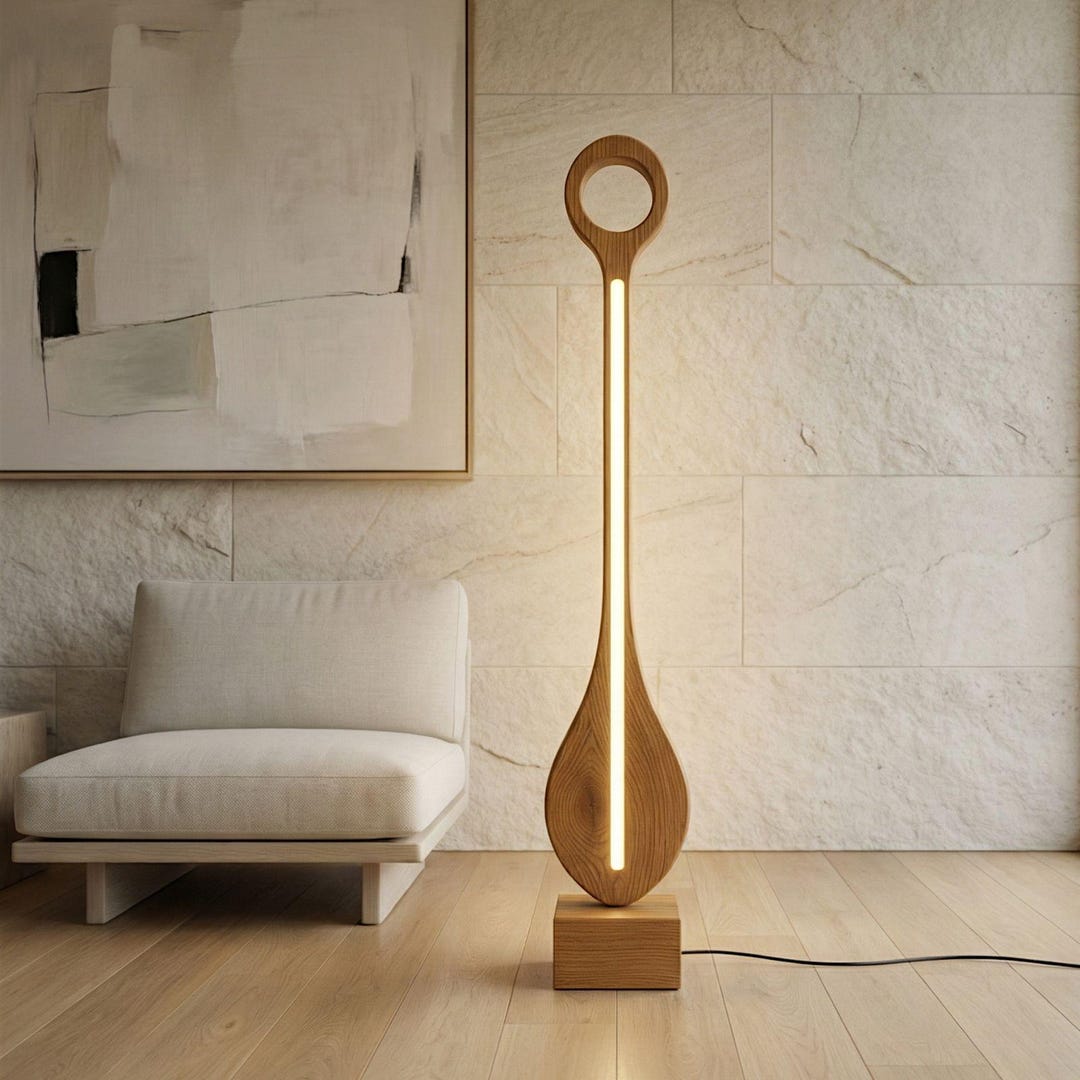 Customizable Handmade Wooden LED Floor Lamp - Sculptural Wood Standing ...