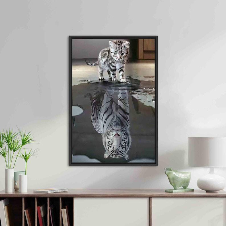 Tiger Reflection Cat Canvas Print, Boho Wall Art - Etsy