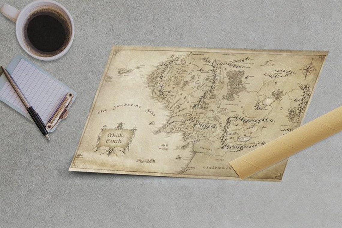 Middle Earth Map Canvas – Vintage Style Fantasy Wall Art - Etsy