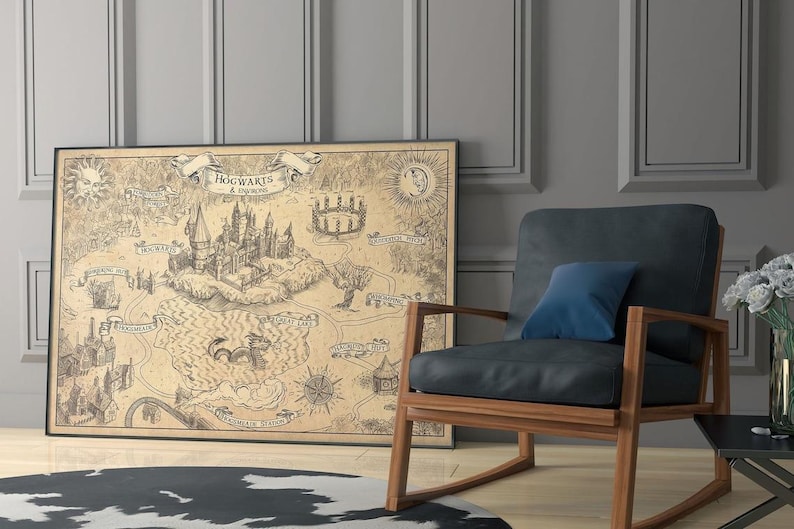 Wizarding World Map Poster, Vintage Fantasy Wall Art, Canvas or ...