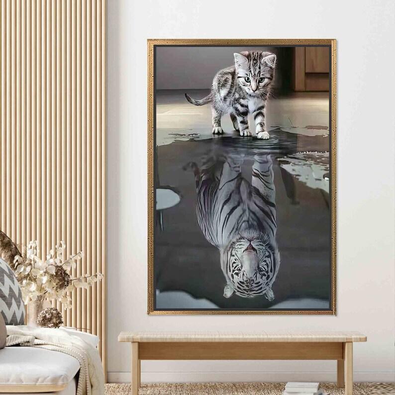 Tiger Reflection Cat Canvas Print, Boho Wall Art - Etsy