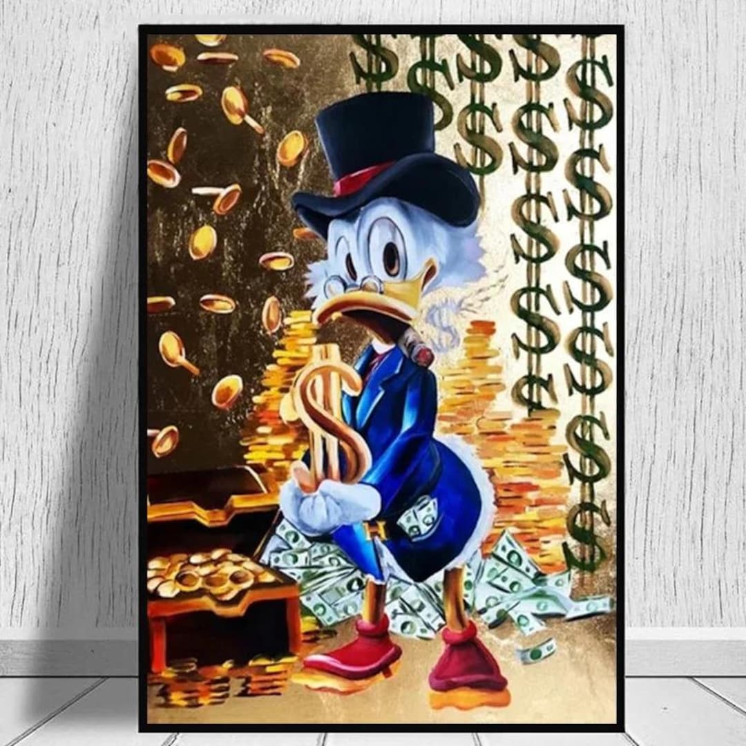 Duck Money Canvas, Duck Money Art Wall, Cartoon Duck and Money Art ...