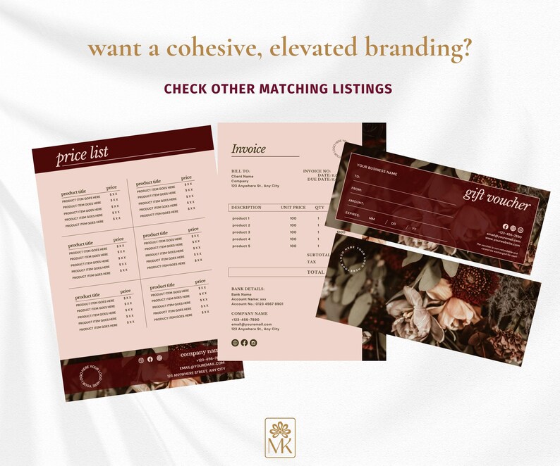 Luxe Florist Invoice Template, Elegant Invoice Florist, Florist Invoice ...