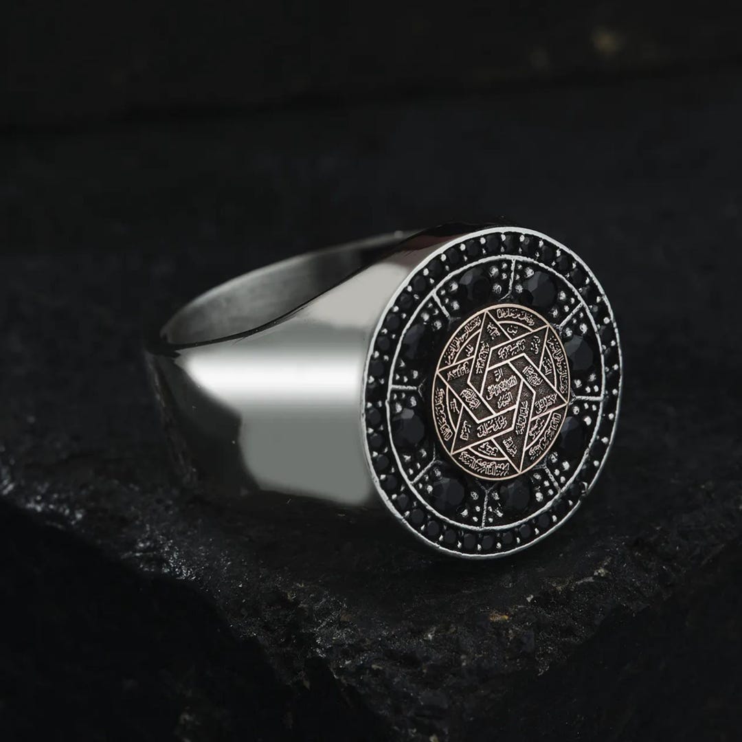 Mens Sterling Silver Seal of Solomon Signet Rings With Black Onyx Stone ...