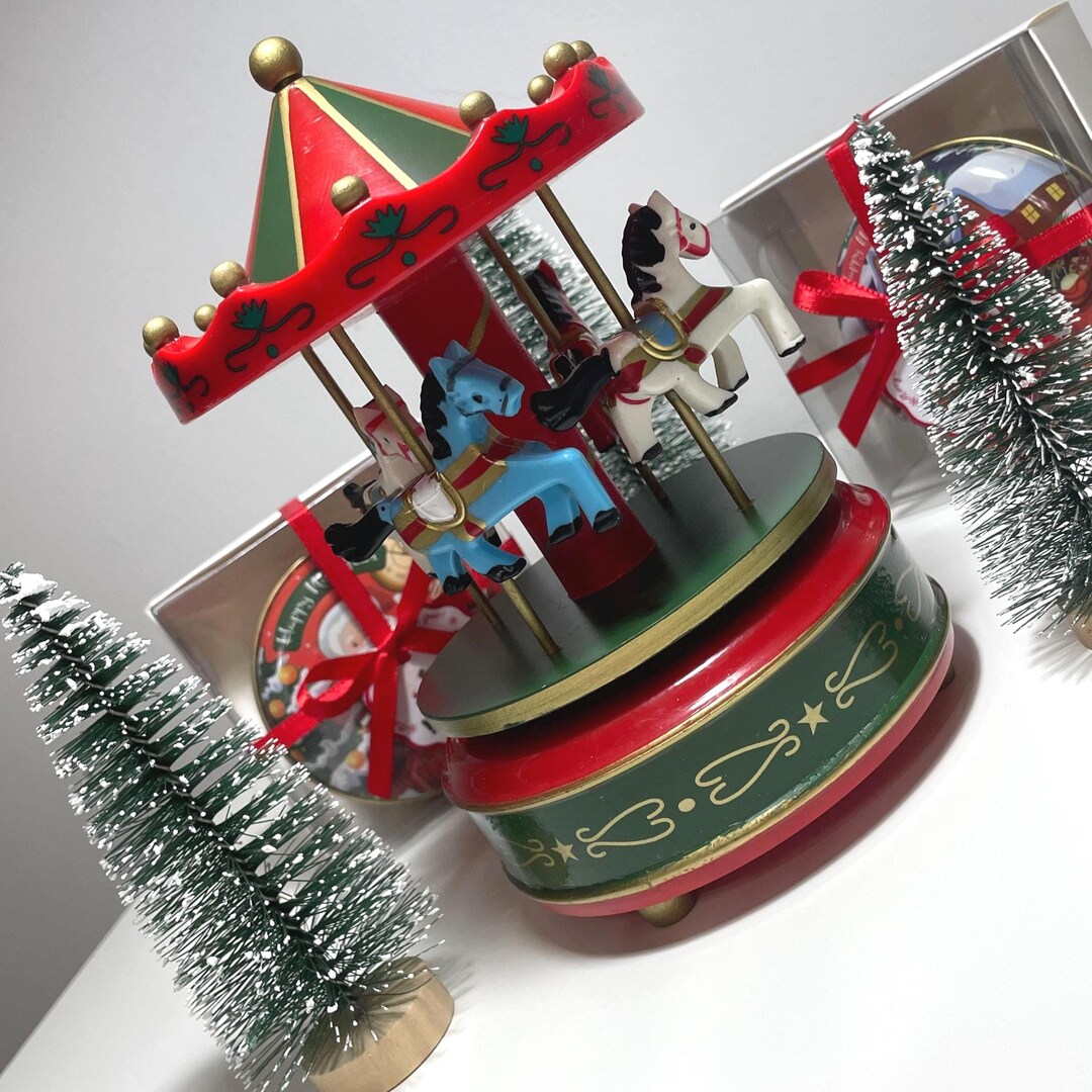 Wooden Christmas Carousel Music Box: Christmas Nursery Decor & Engraved ...