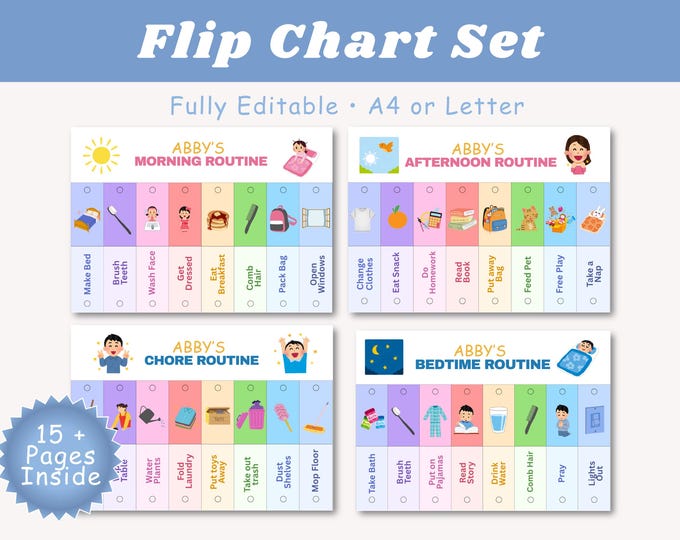 Editable Routine Flip Chart Daily Chore Chart for Kids Morning ...