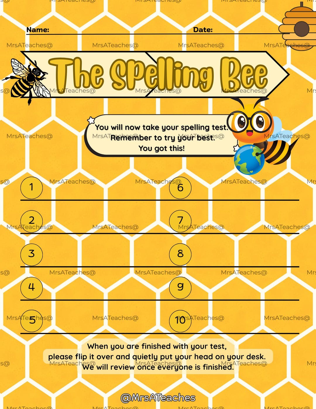 Spelling Test Template Set | Printable PDF for Classroom Use | “say It ...