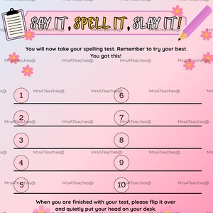 Spelling Test Template Set | Printable PDF for Classroom Use | “say It ...