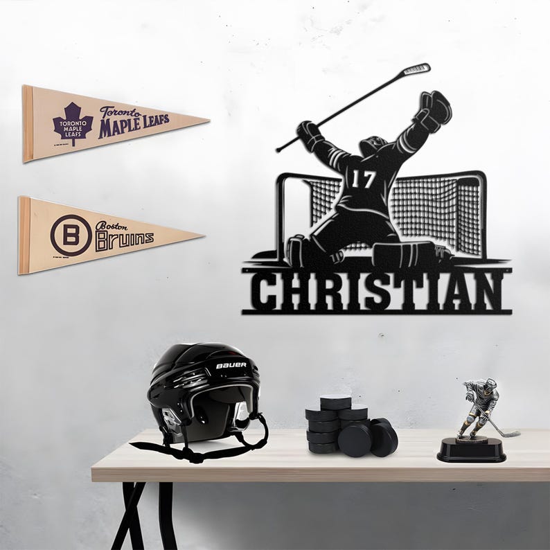 Custom Hockey Name Sign, Hockey Stick Metal Wall Art, Sports Name Sign ...