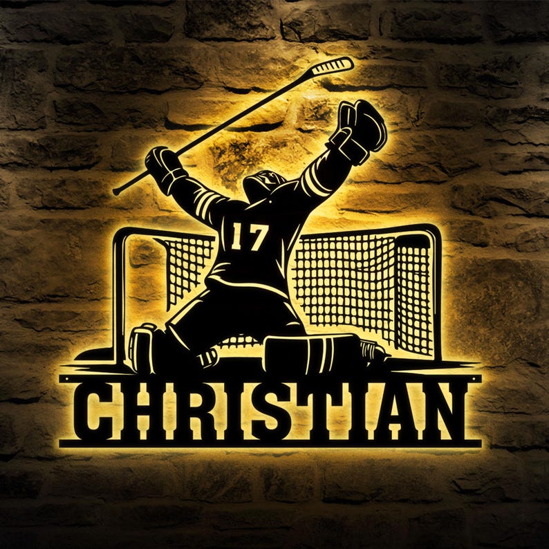 Custom Hockey Name Sign, Hockey Stick Metal Wall Art, Sports Name Sign ...