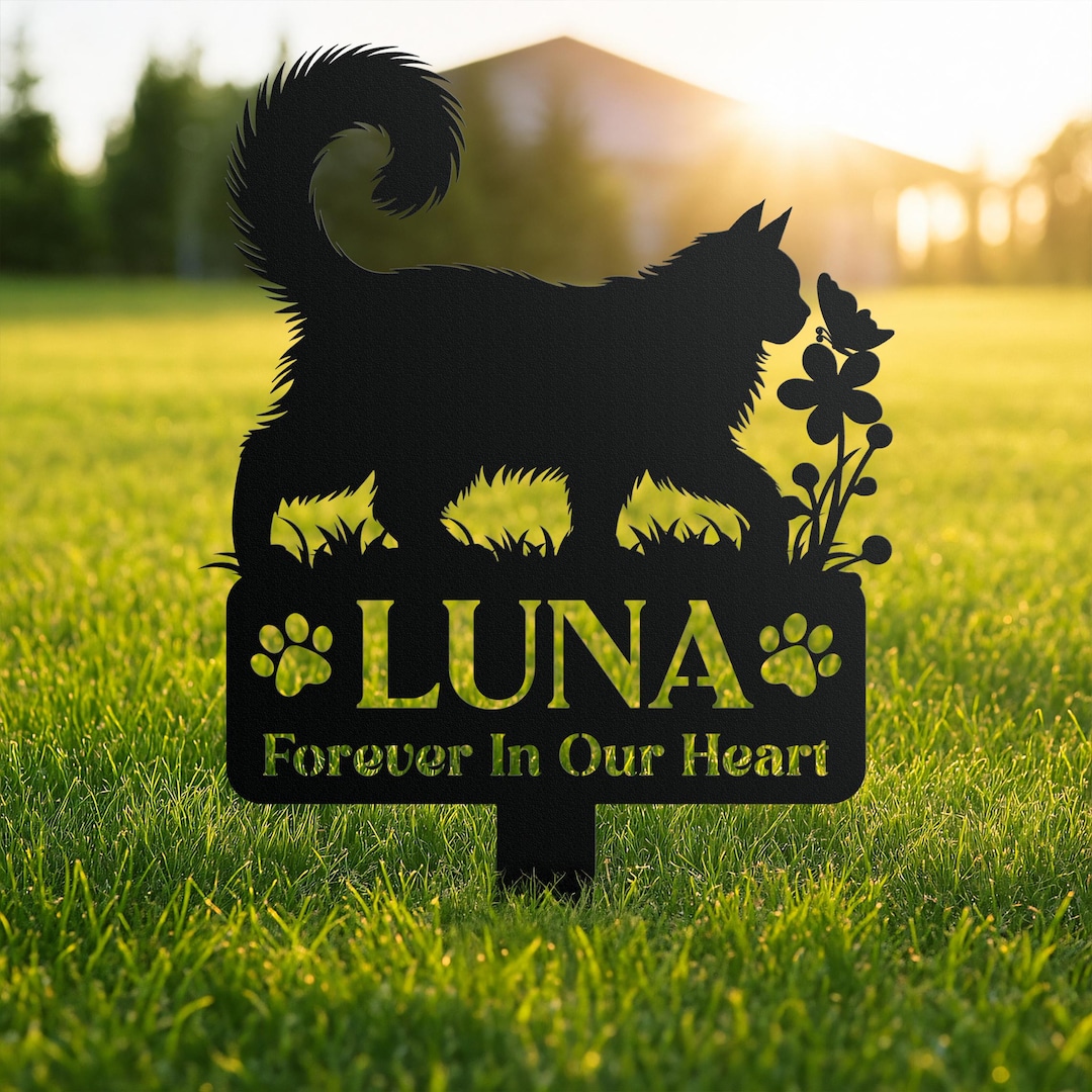 Custom Cat Grave Marker, Custom Cat Memorial Stake With Flowers, Cat ...