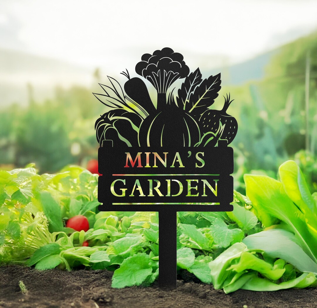 Custom Metal Veggies Garden Sign With Personalized Name, Outdoor Yard ...