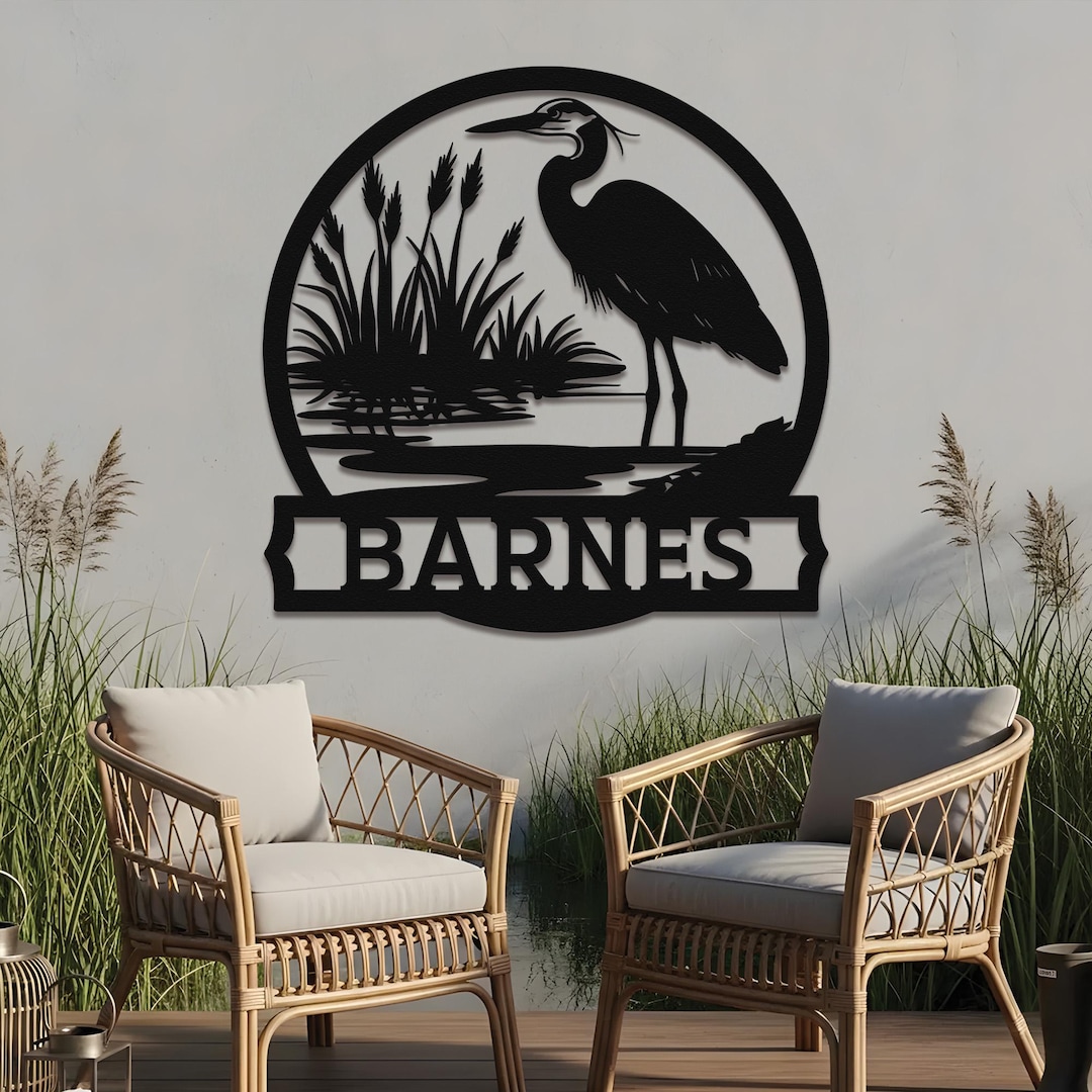 Personalized Blue Heron Metal Sign, Family Name Lake House Decor - Etsy