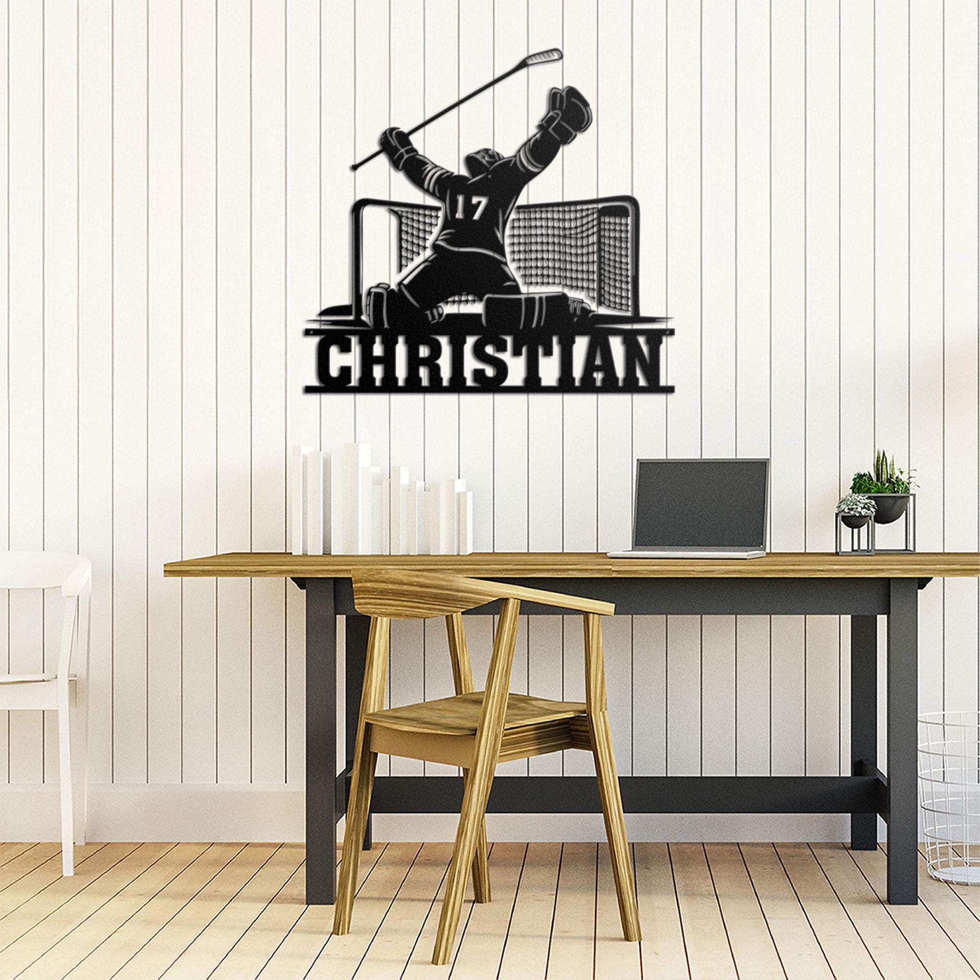 Custom Hockey Name Sign, Hockey Stick Metal Wall Art, Sports Name Sign ...