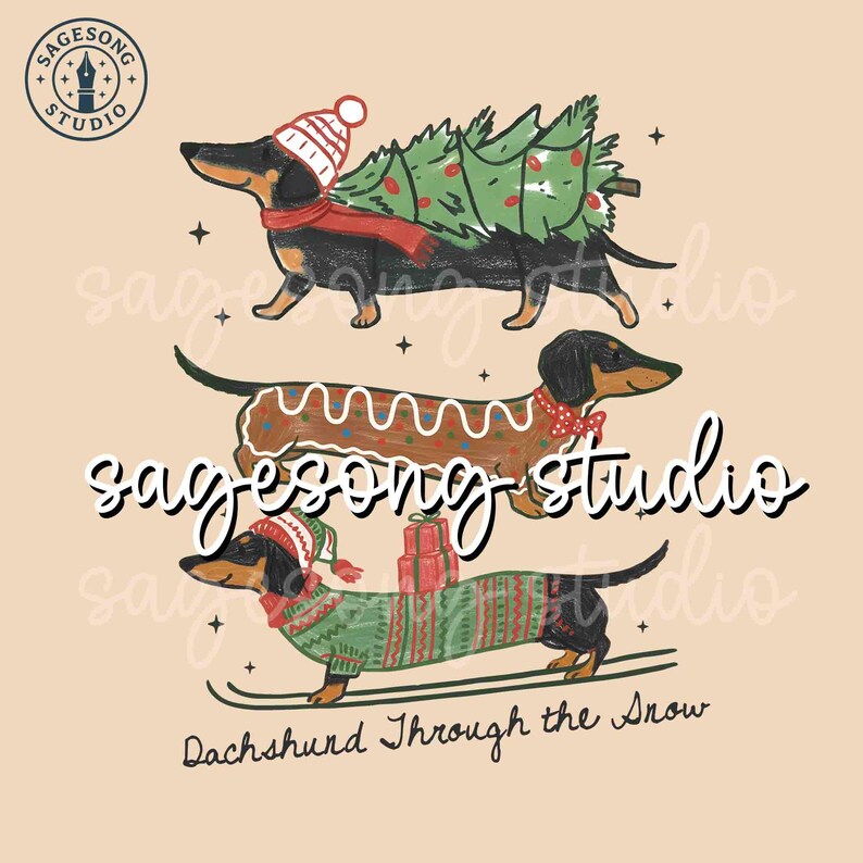 Retro Dachshund Through the Snow Png, Snowboarding Dachshund ...
