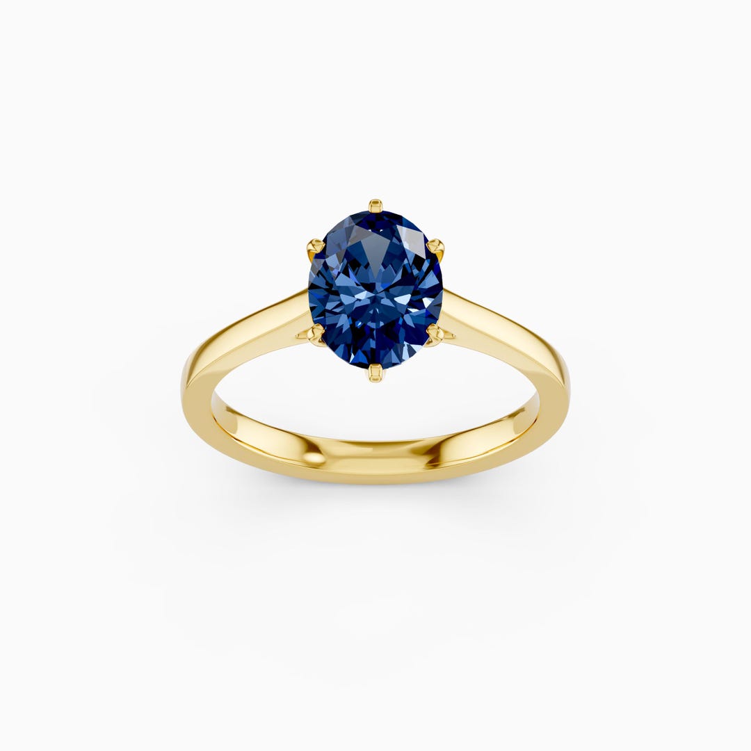 Oval Lab Sapphire Engagement Ring 9x7mm • 6 Prong Solitaire Ring ...