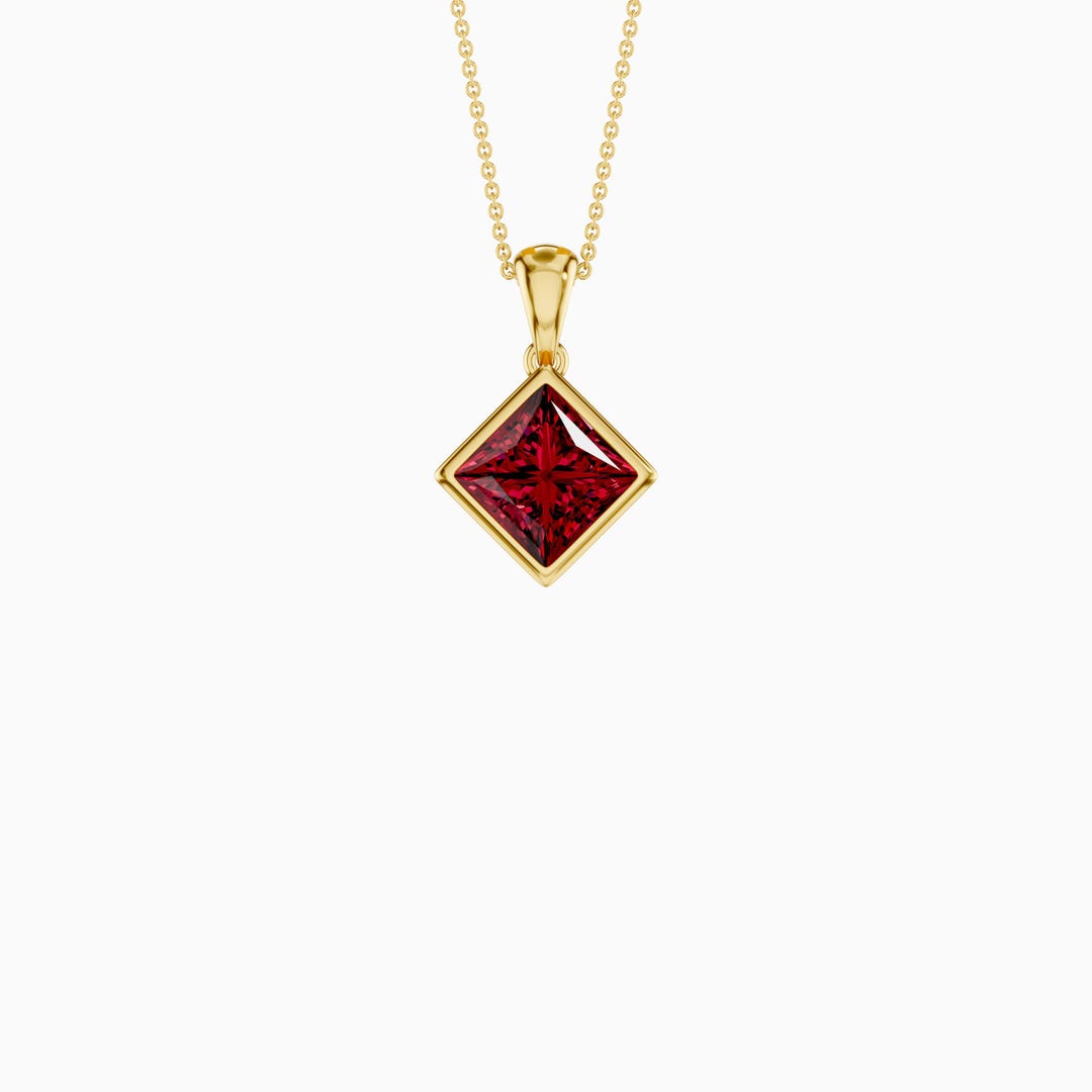 Princess Cut Lab Ruby Pendant • 6mm Bezel Ruby Necklace • July ...