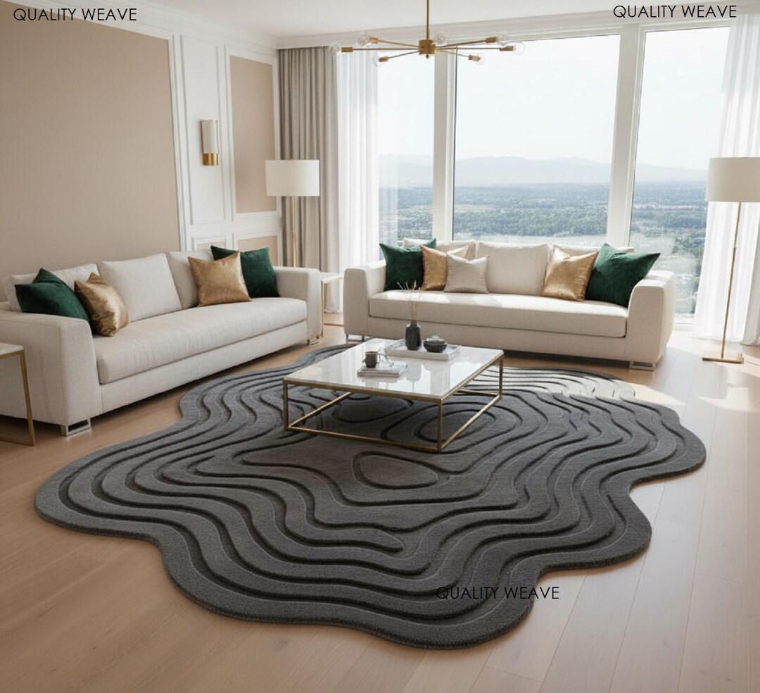 Abstract Topography Contour Rug | Irregular Organic Shape | Grey Hand ...