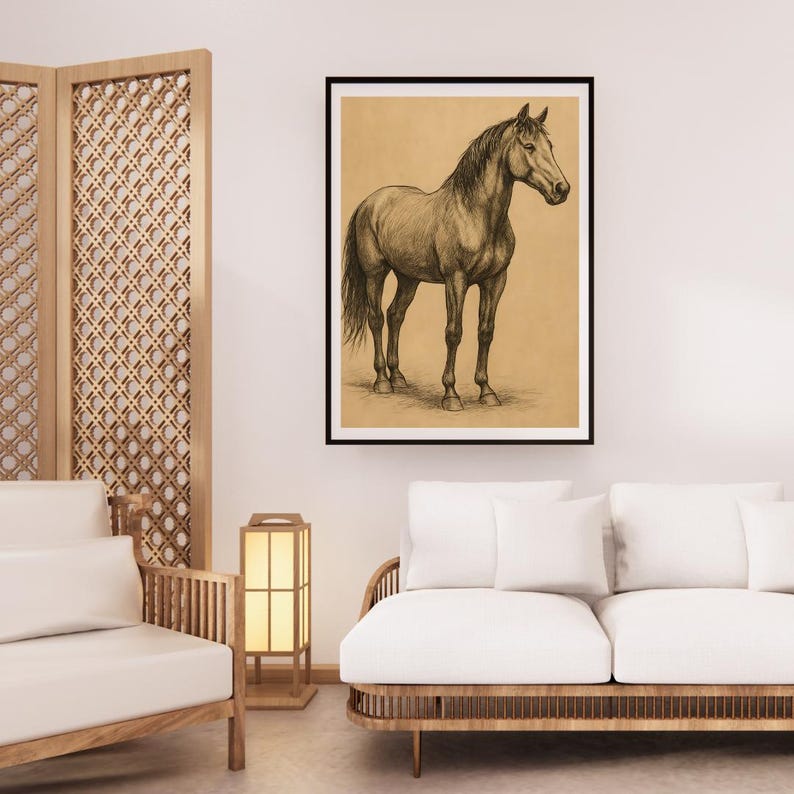Vintage Horse Sketch Print: Rustic Equestrian Wall Art (digital ...