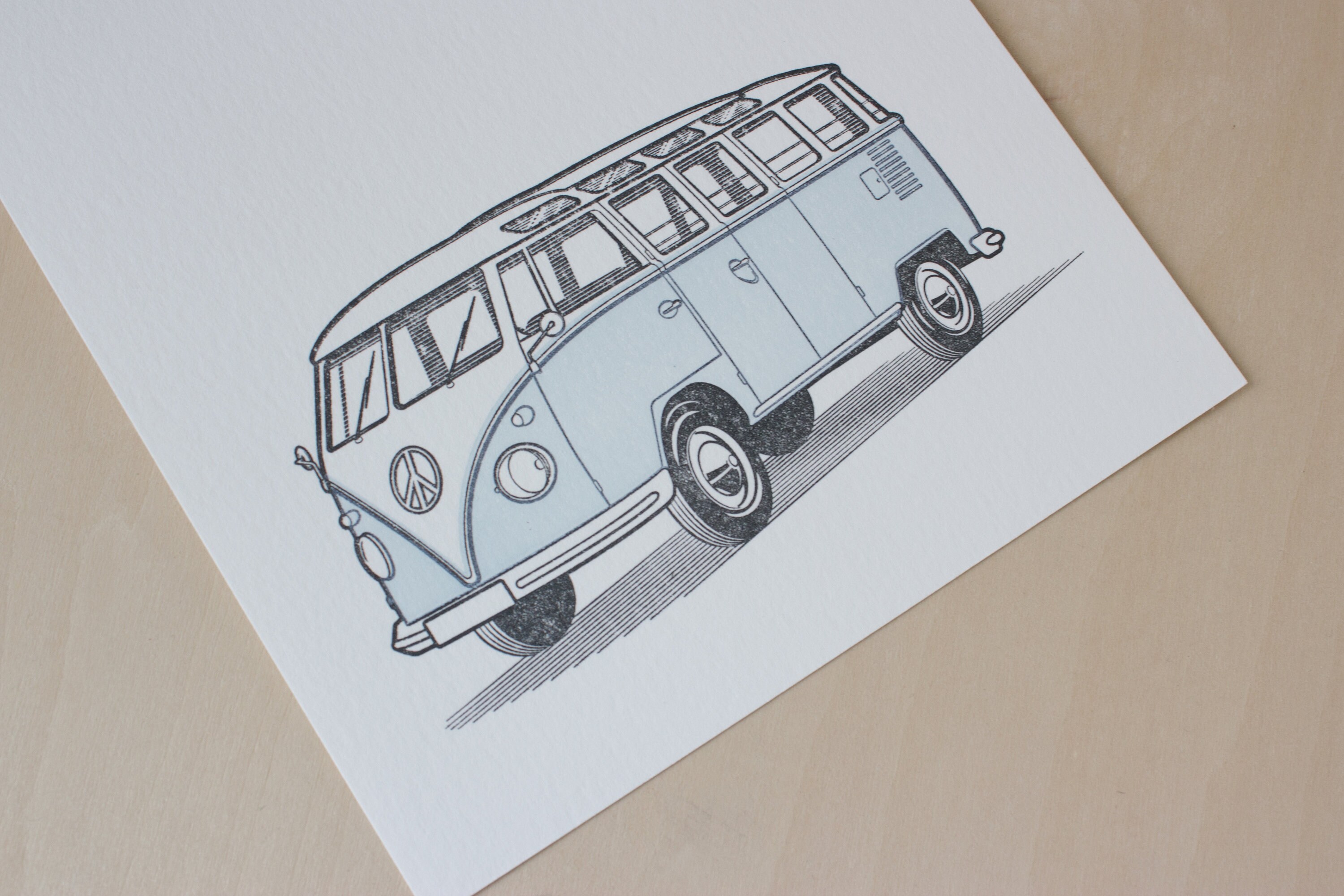 Hand Printed Letterpress Greeting Card - Van Life Vehicle Illustration ...