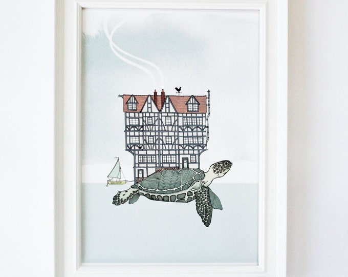 A4 Turtle Sea House Illustration Print - Etsy