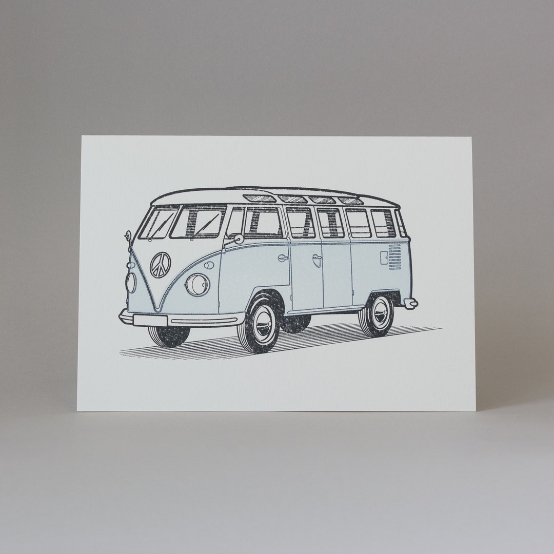 Hand Printed Letterpress Greeting Card - Van Life Vehicle Illustration ...