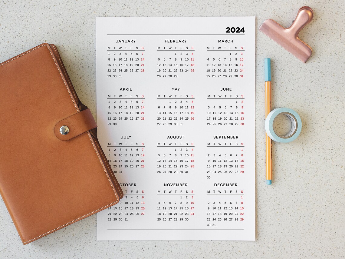 2024 Calendar With Weekly and Daily Planner A4 Sized Printable Digital ...