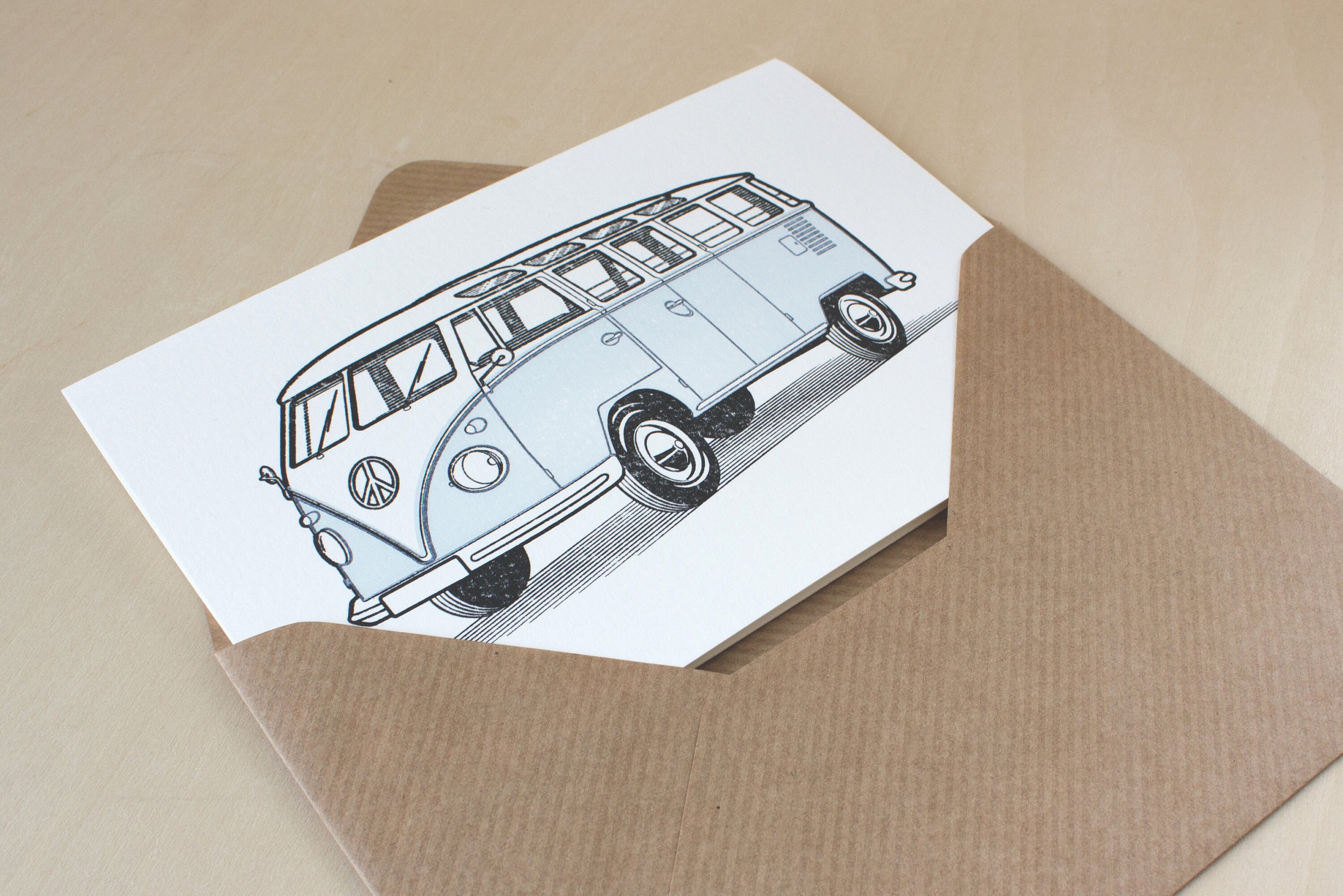 Hand Printed Letterpress Greeting Card - Van Life Vehicle Illustration ...