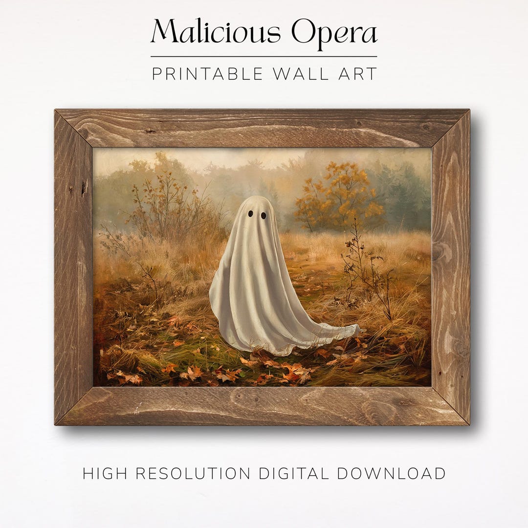 Cute Ghost Printable Wall Art | Autumn Field Halloween Digital Download ...