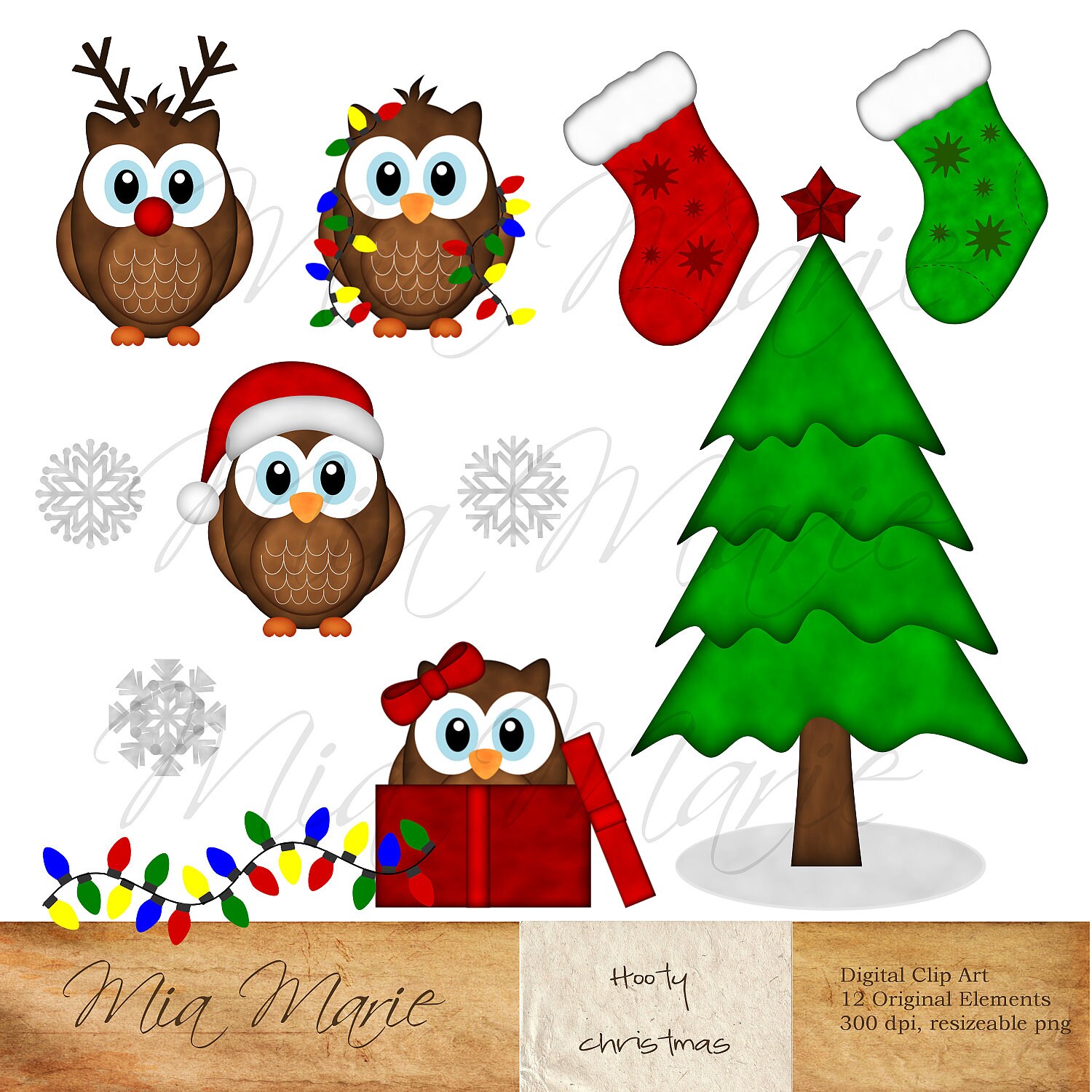 Christmas Tree Owl Clip Art
