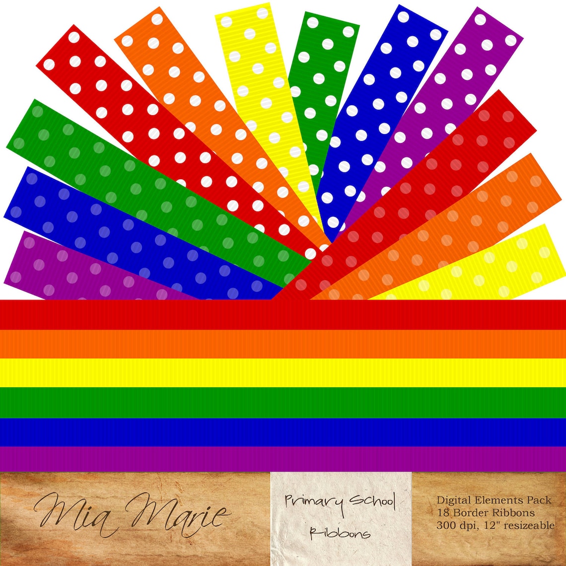 INSTANT DOWNLOAD Primary Color Ribbons Scrapbook Ribbons - Etsy