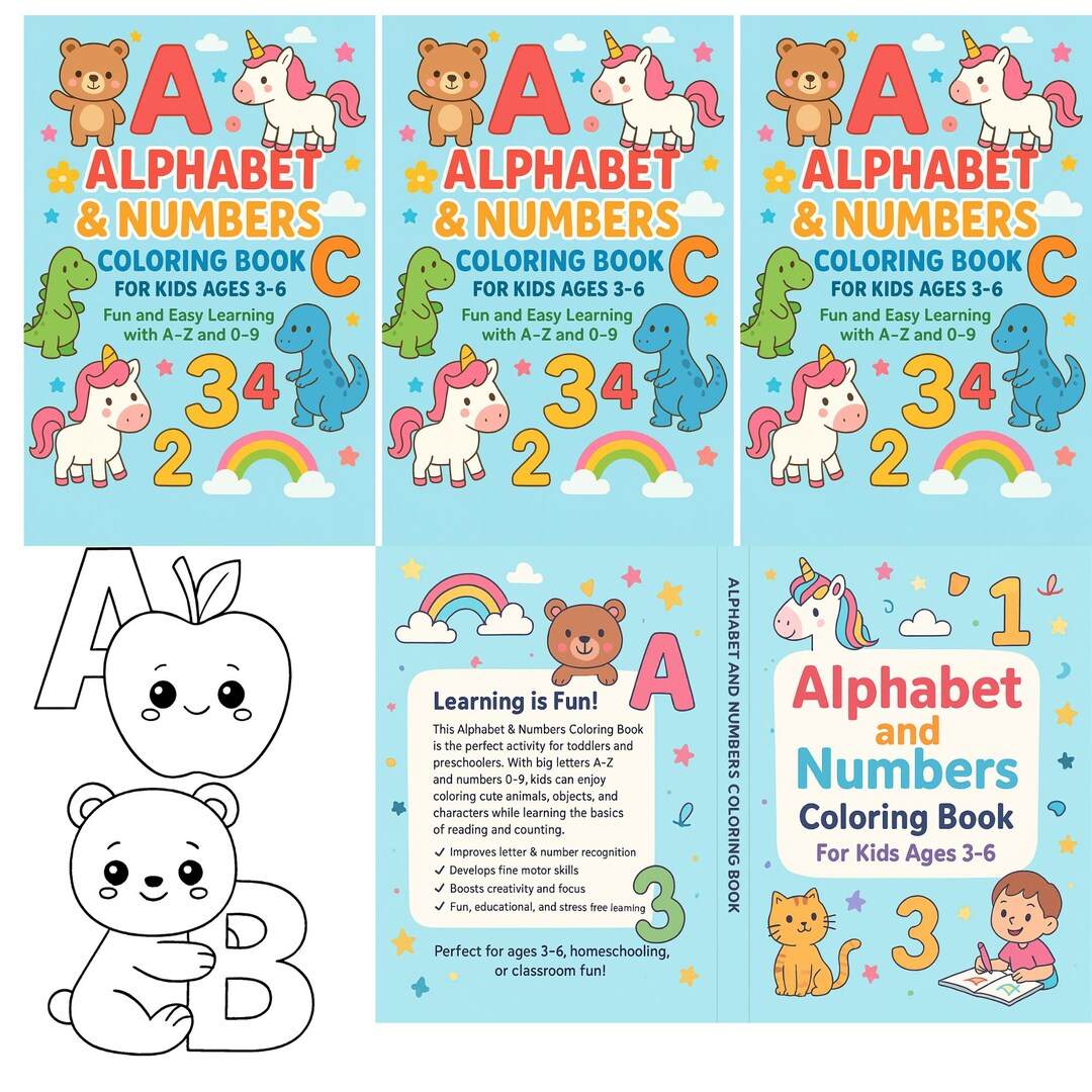 Alphabet & Numbers Coloring Book for Kids: A-Z, 0-10 Fun Learning - Etsy
