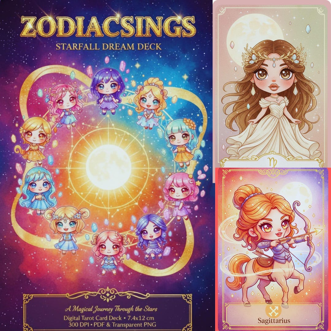 Zodiacsings: the Chibi Celestial Deck (PDF & PNG) - Digital Tarot Cards ...