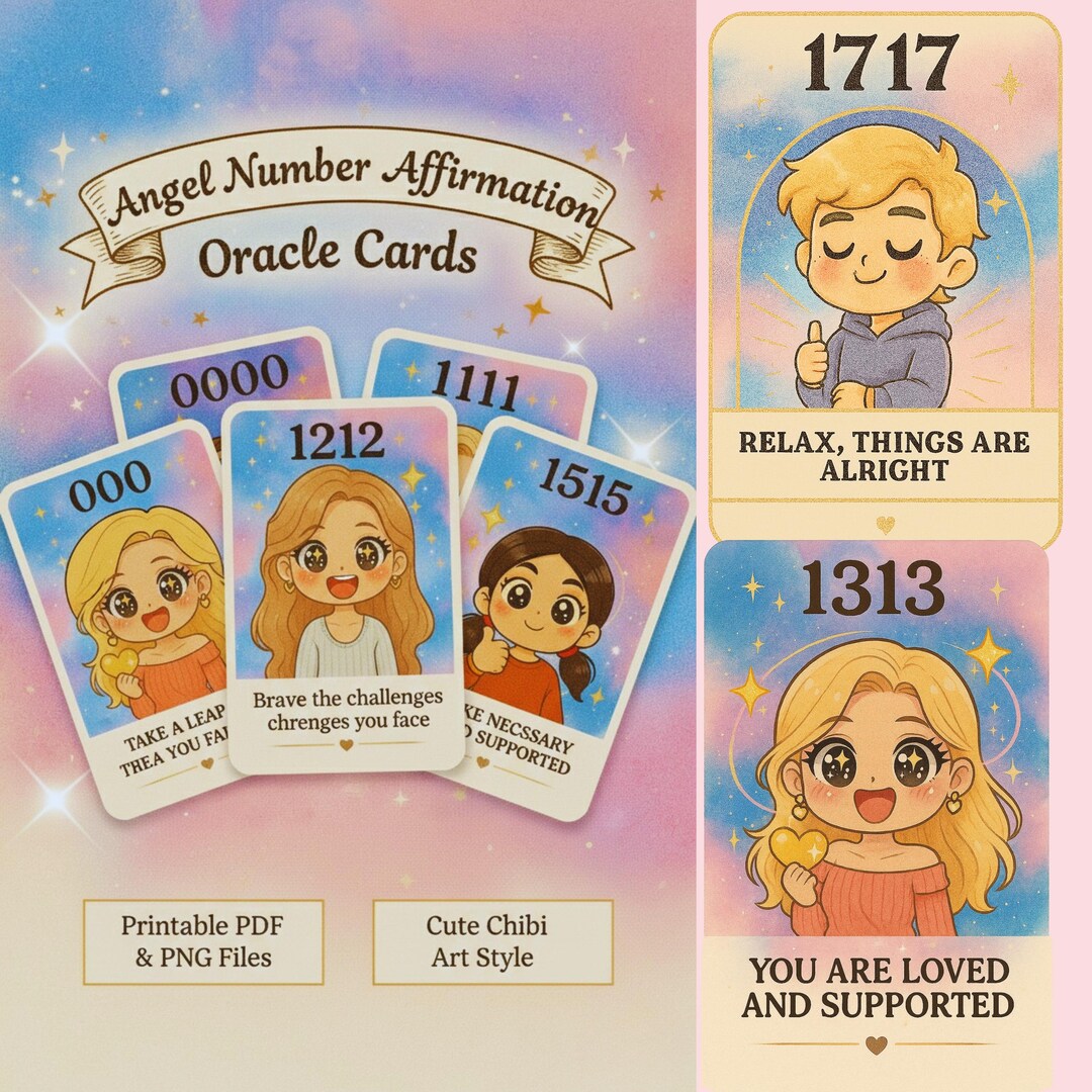 Angel Number Affirmation Cards – Chibi Art Printable (PDF) - Etsy