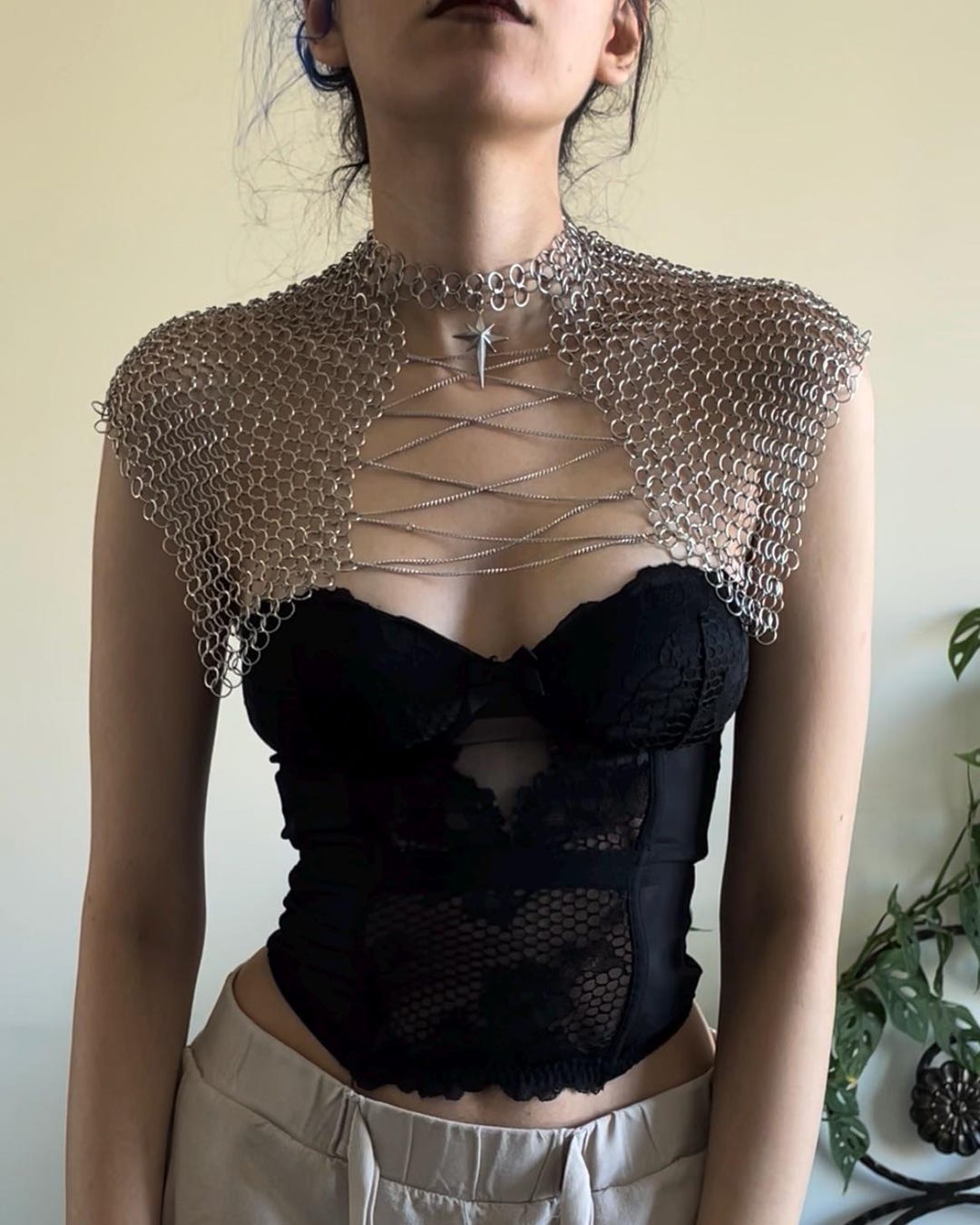 Chainmail Shoulder Armor Top – Handmade Gothic Medieval Statement Piece ...