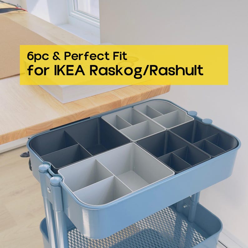 6 Piece Rolling Cart Organizer for IKEA RÅSKOG | Custom Storage Bins ...